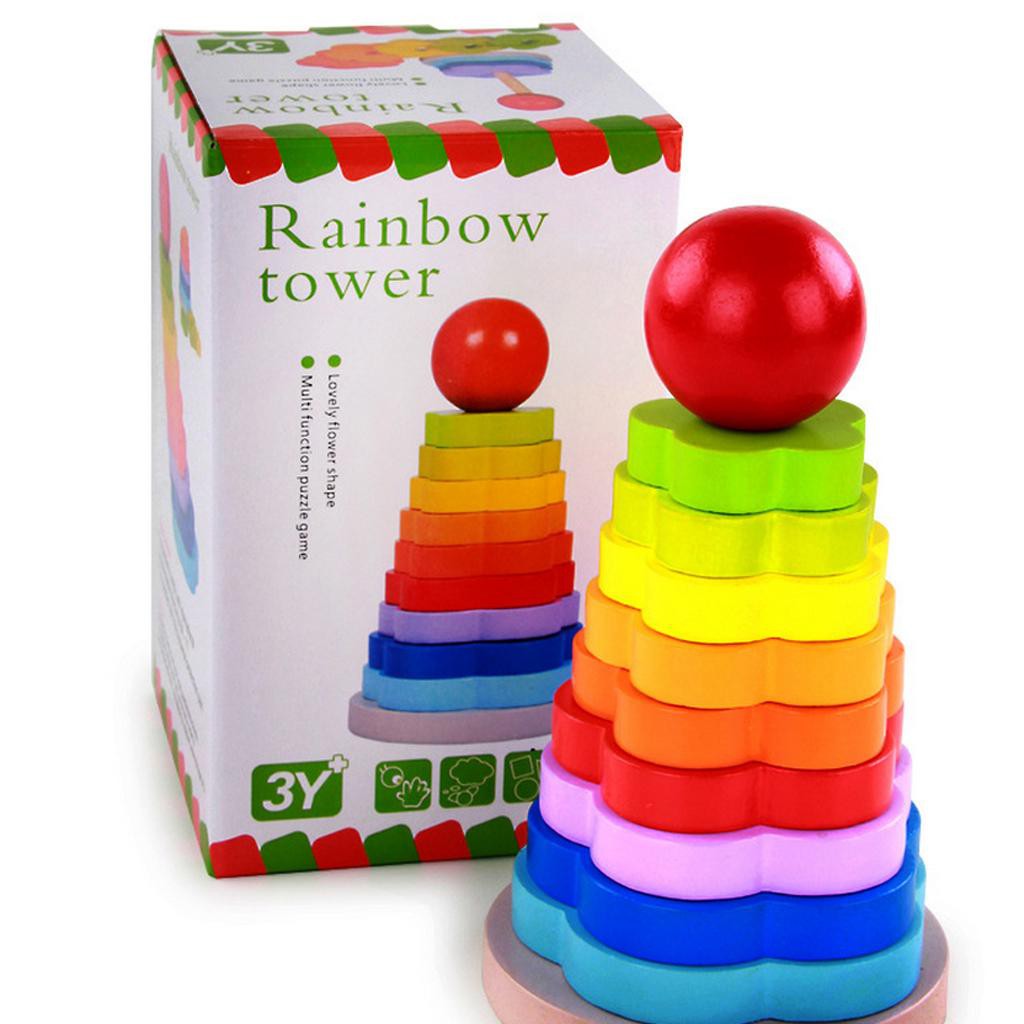 Wooden Rainbow Tower Column Tower of Hanoi Three Column Tower 3 Design ...